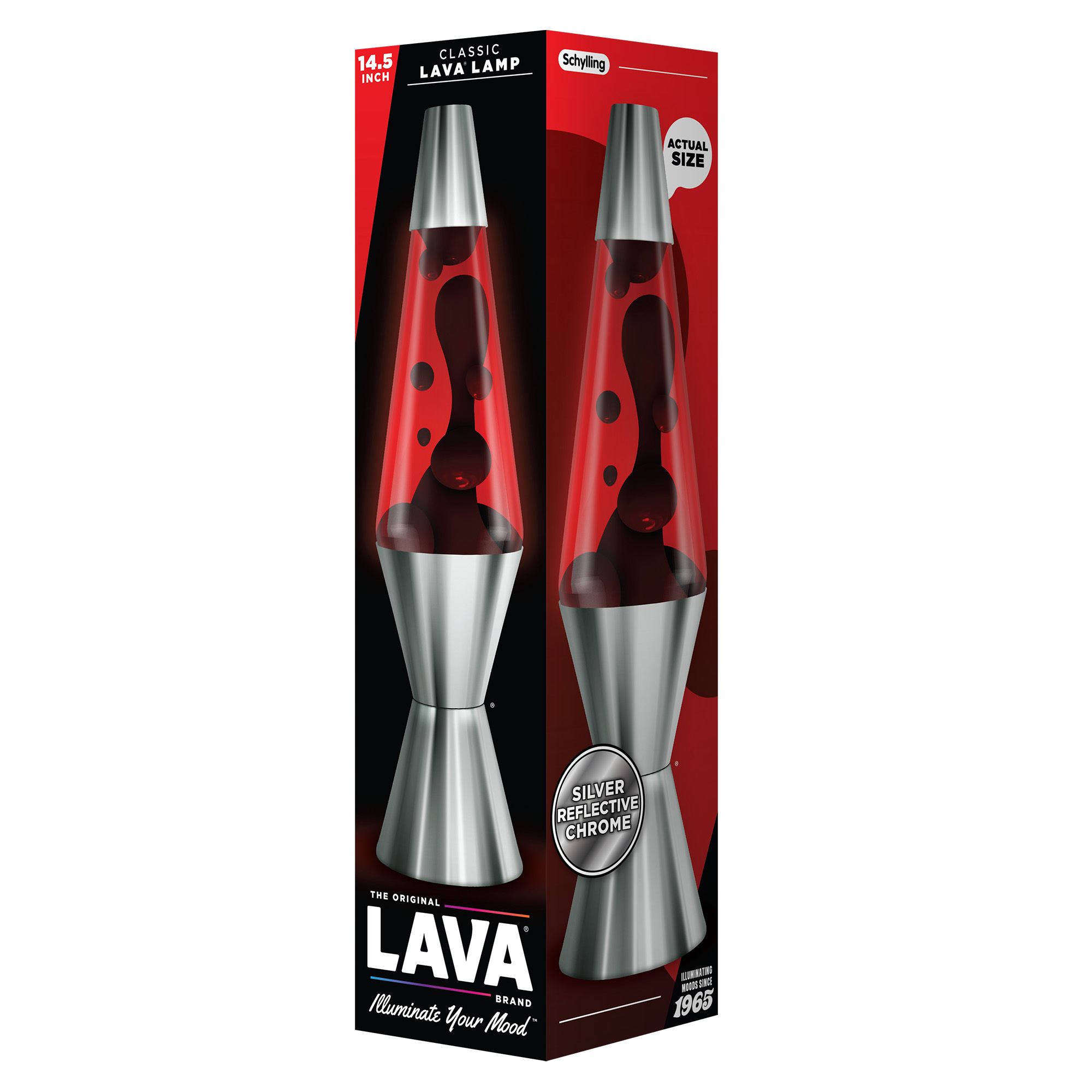 LAVA Lamp - 14.5" Chrome Plated Crimson Motion Lamp - Black Lava and Red Liquid with Reflective ...